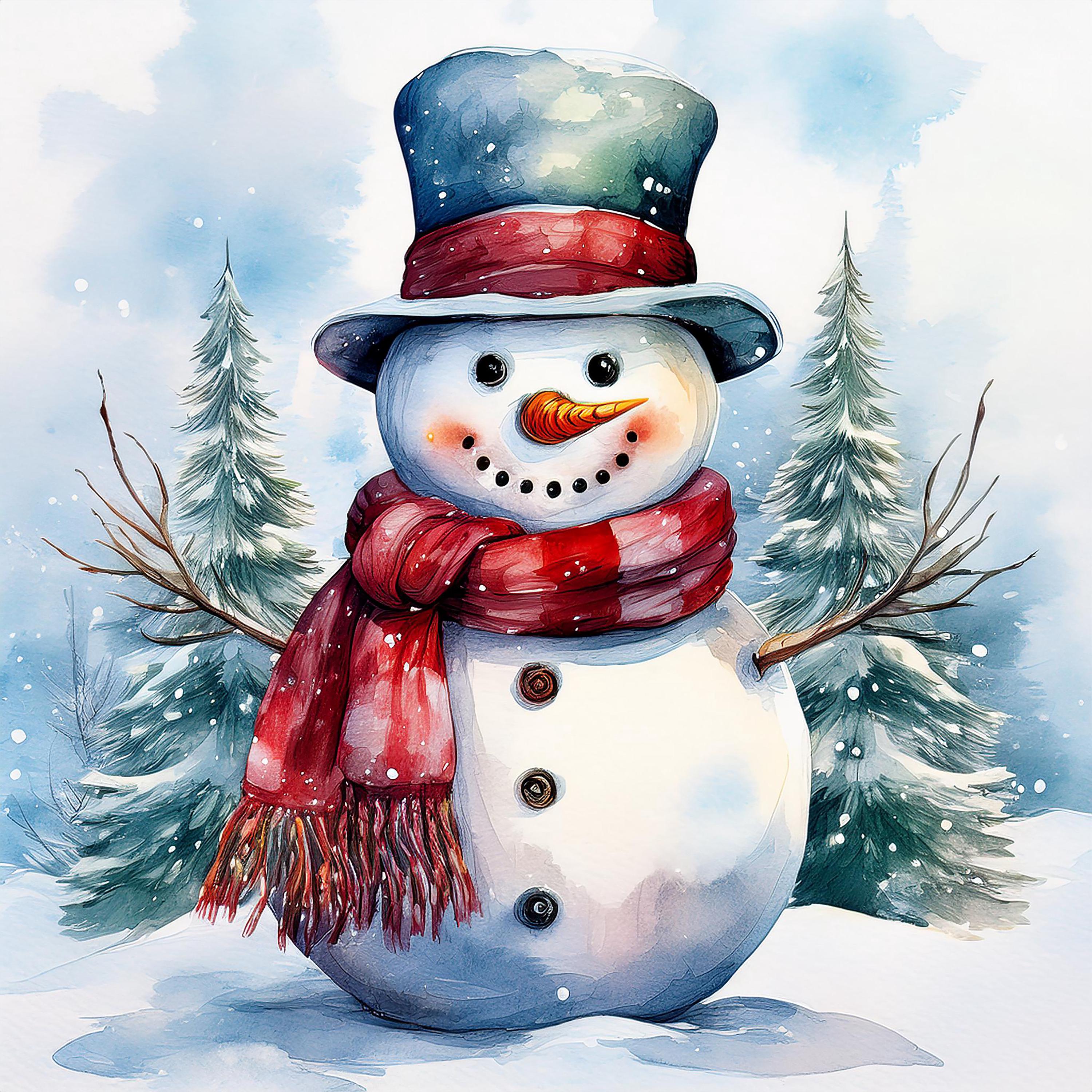 5 Digital Downloads, Christmas Cards, Holiday Cards, Snowman Graphics ...