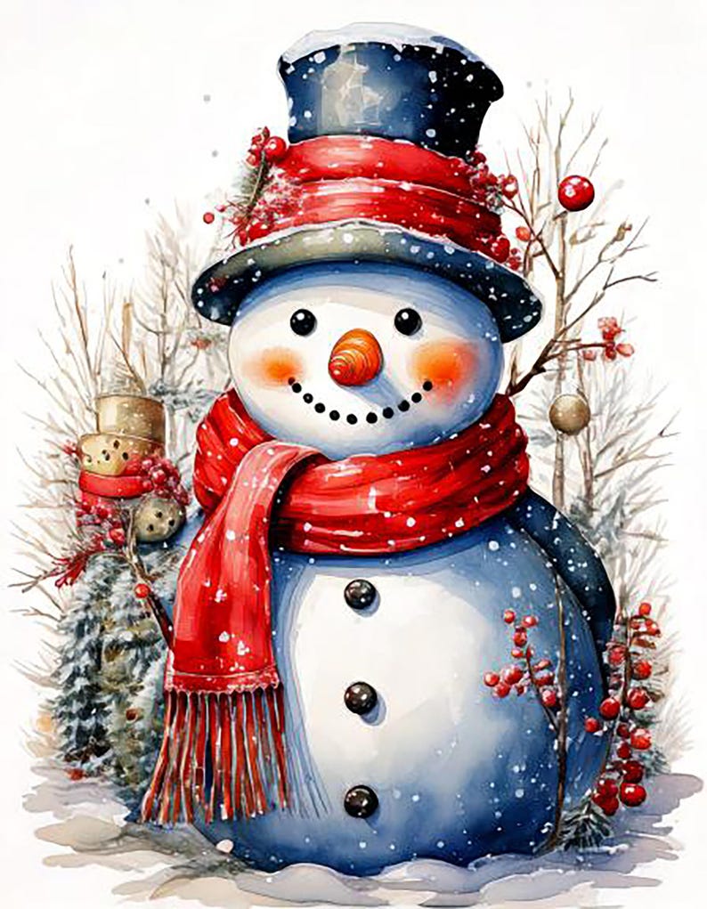 5 Digital Downloads, Christmas Cards, Holiday Cards, Snowman Graphics ...