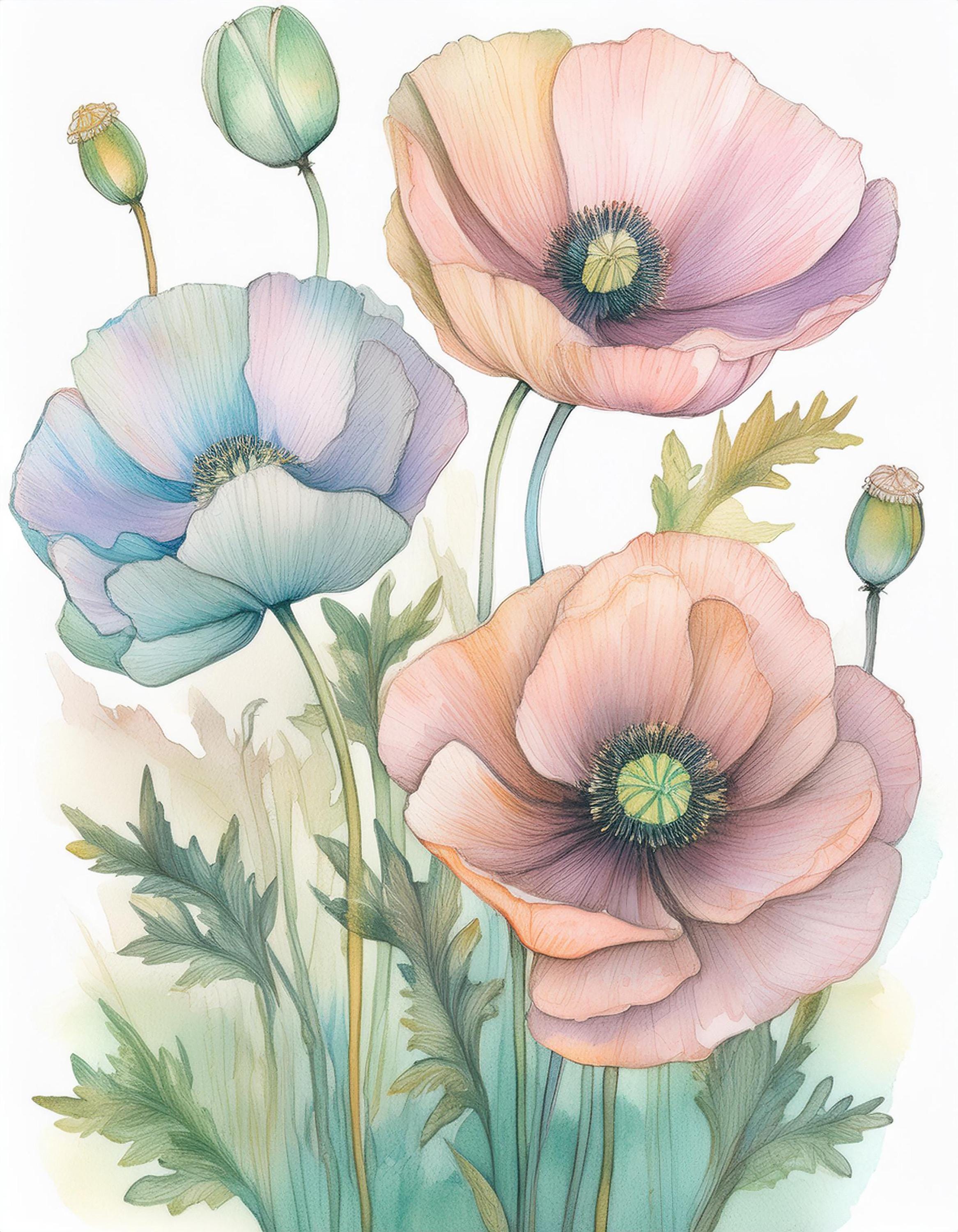 Watercolor Poppies, Flowers, Digital Download, Delicate, Springtime - Etsy