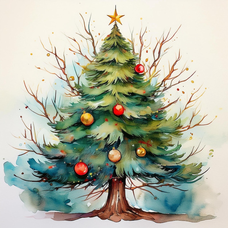 Watercolor Christmas Trees - Etsy