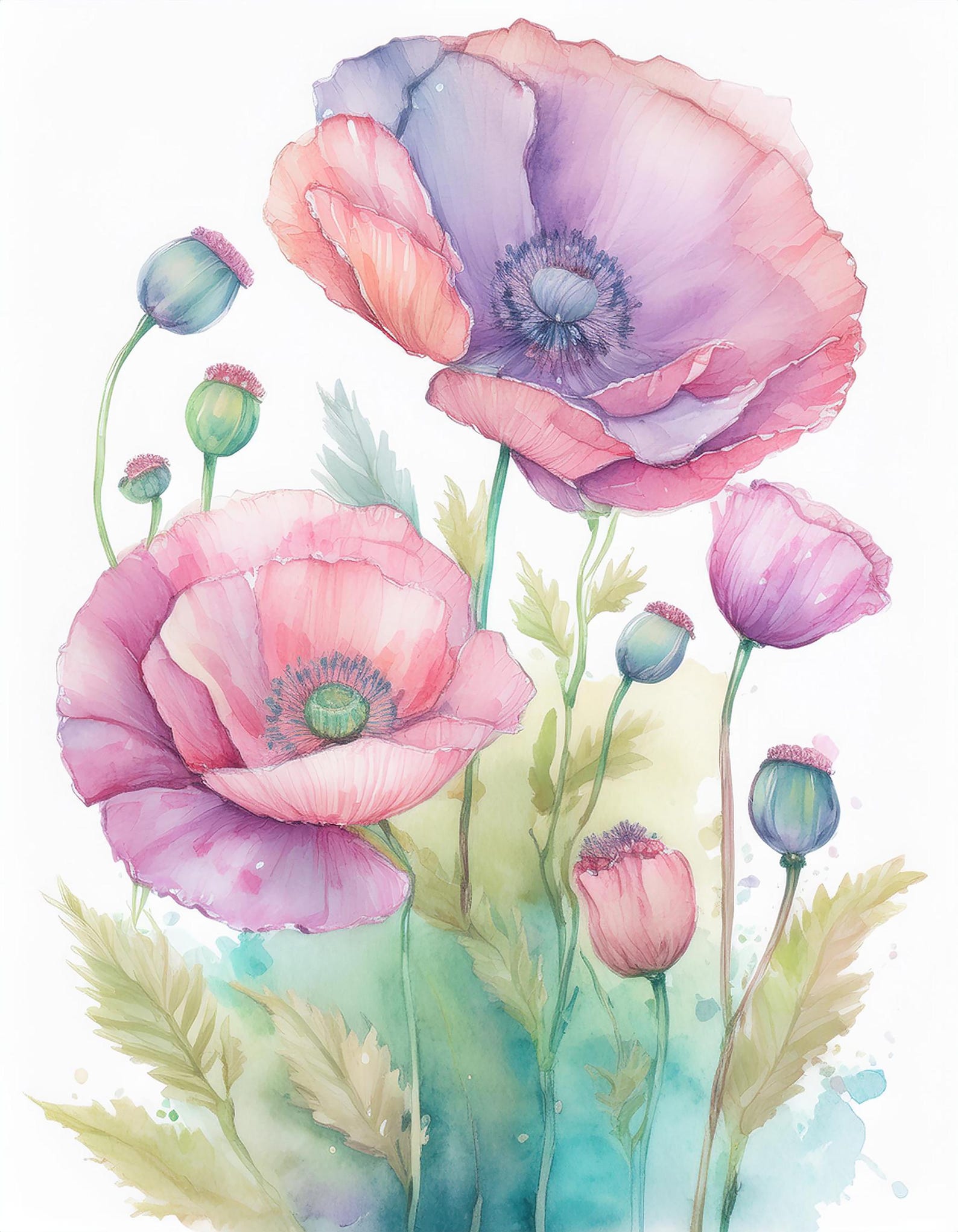 Watercolor Poppies, Flowers, Digital Download, Delicate, Springtime - Etsy