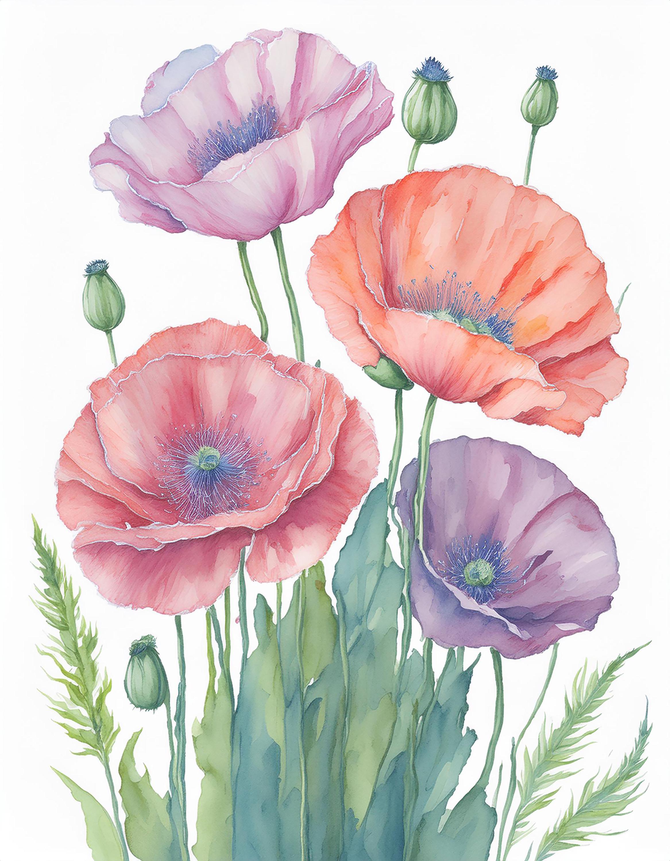 Watercolor Poppies, Flowers, Digital Download, Delicate, Springtime - Etsy