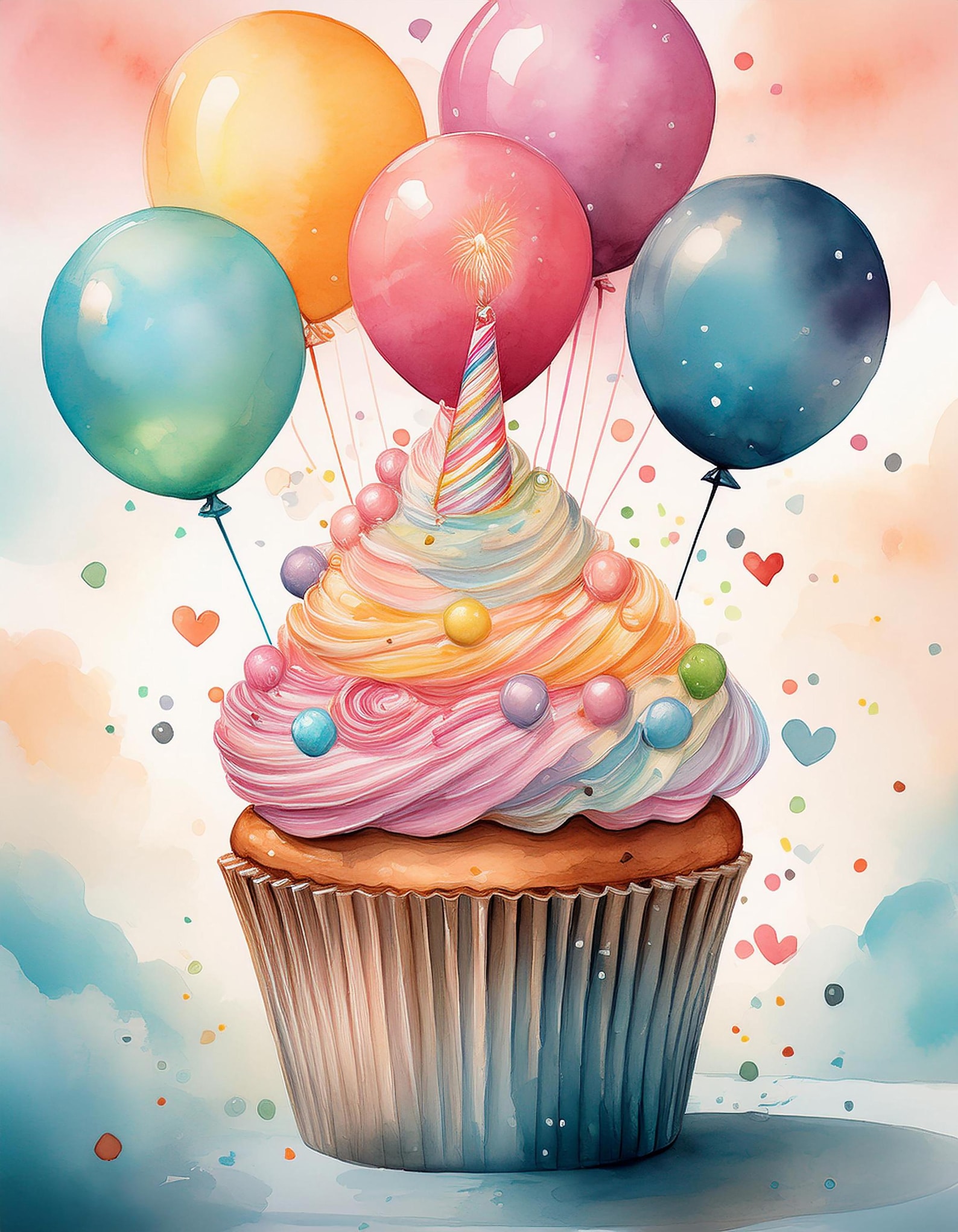 Birthday Cupcake With Balloons, Digital Download - Etsy
