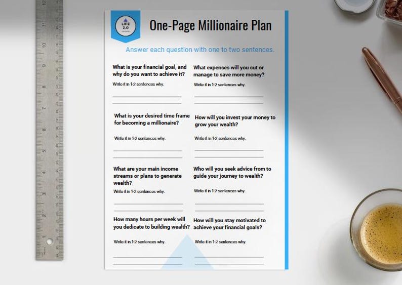 How to Be A Millionaire 1 Page Plan - Etsy