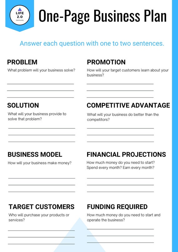 One Page Business Plan Business Plan Template Business Etsy UK One Page Business Plan Business Plan Template Business Etsy UK