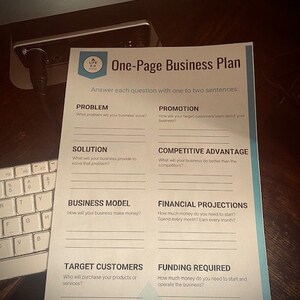 One Page Business Plan Template (PDF) - Etsy