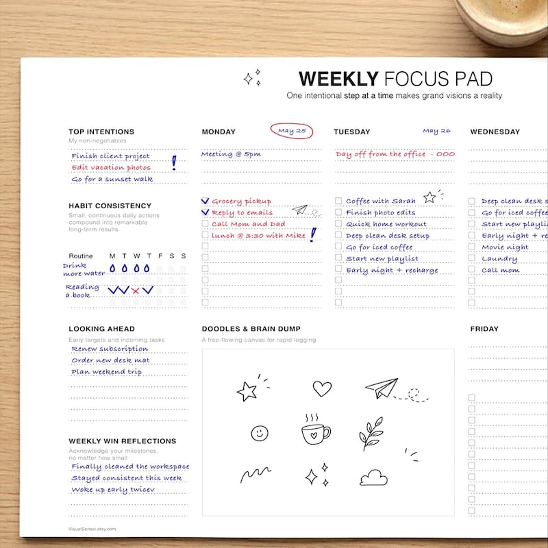 Desk Pad Planner Weekly - Etsy