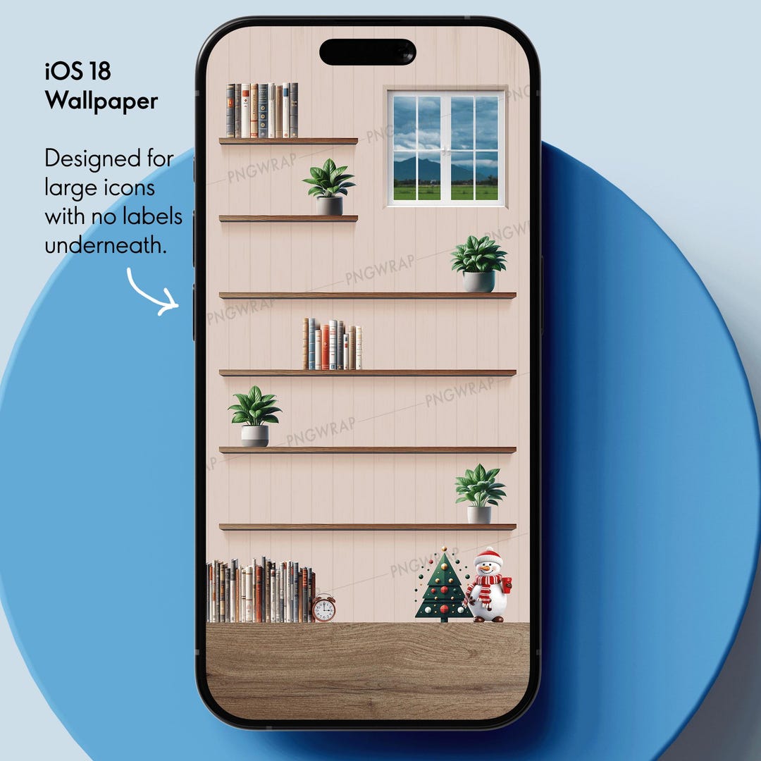 Bookshelf With Books and Plants Wallpaper for iPhone Ios 18 Large Icons ...