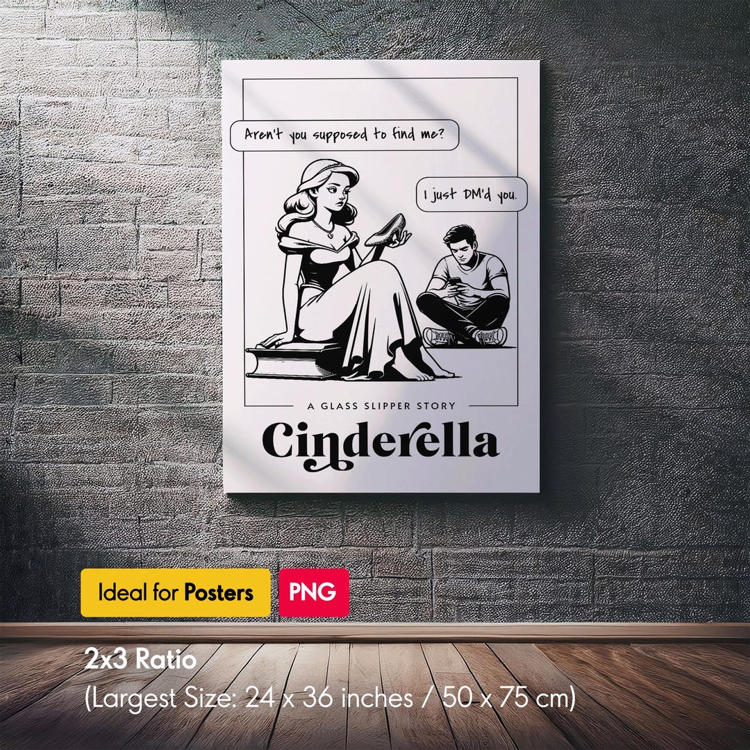 Cinderella Modern Parody Poster glass Slipper Story Funny Digital Age ...