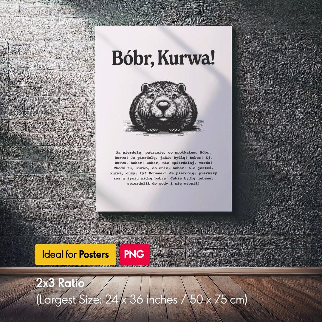 Funny Beaver Poster bóbr, Kurwa Humorous Polish Beaver Art for Shirts ...