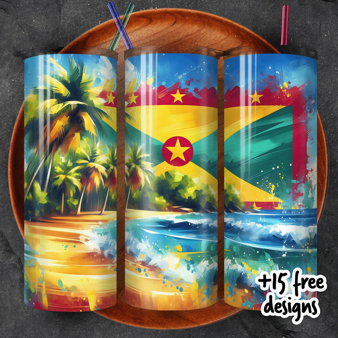 Grenada Flag Tumbler Wrap: Caribbean Island Pride PNG (digital Download ...