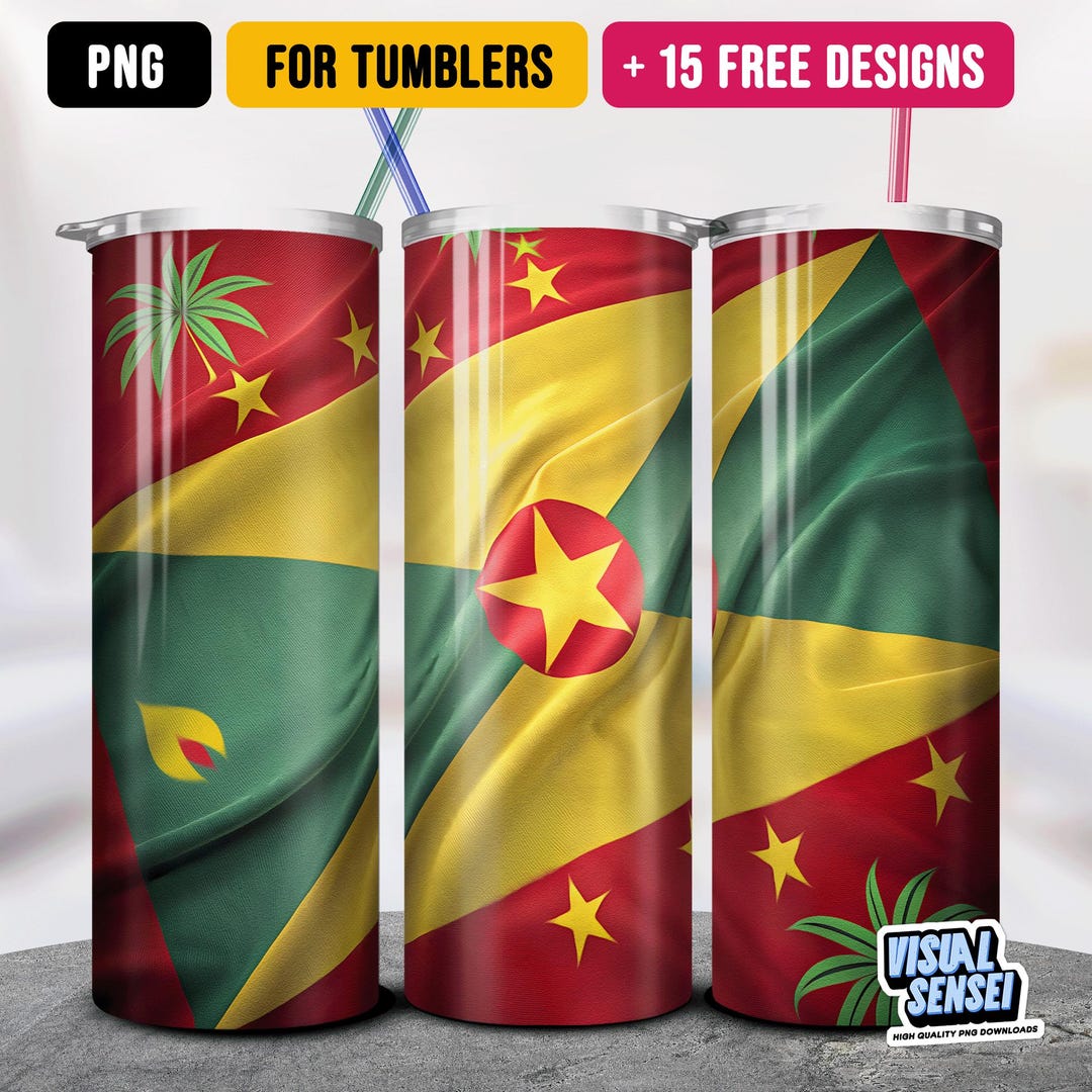 Grenada Flag PNG Tumbler Wrap – Caribbean Island Pride Digital Download ...
