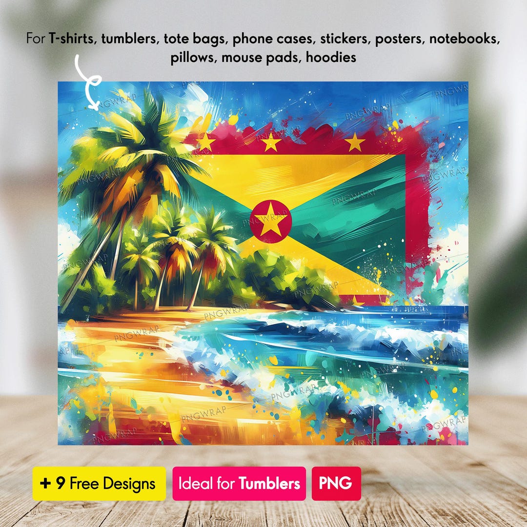 Grenada Flag Tumbler Wrap – Caribbean Island Pride Digital Download PNG ...