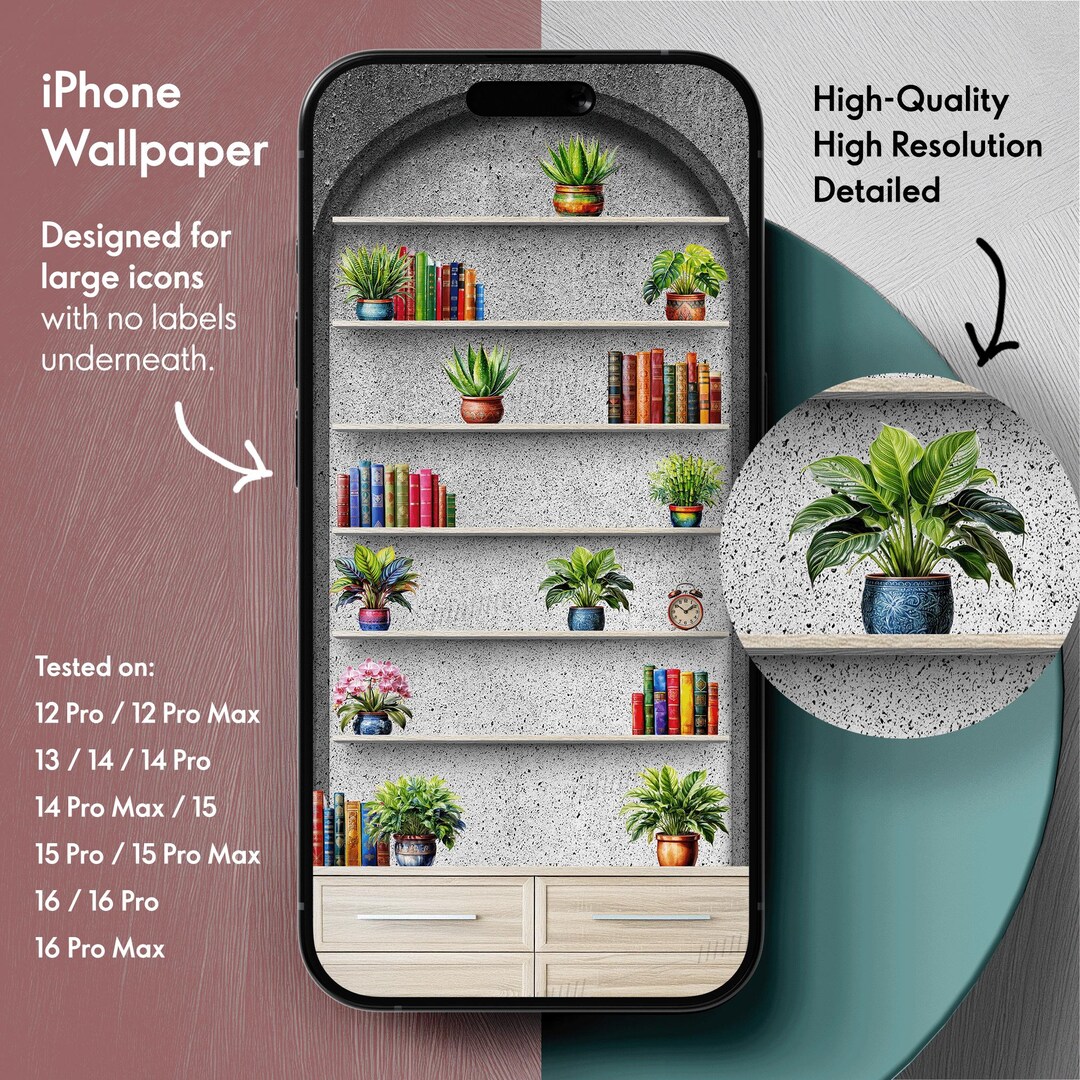 IPhone Wallpaper With Books and Plants Large Icon Friendly Ios 18 ...