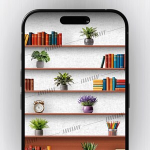 IPhone Bookshelf Wallpaper With Books and Potted Plants Wallpaper for ...
