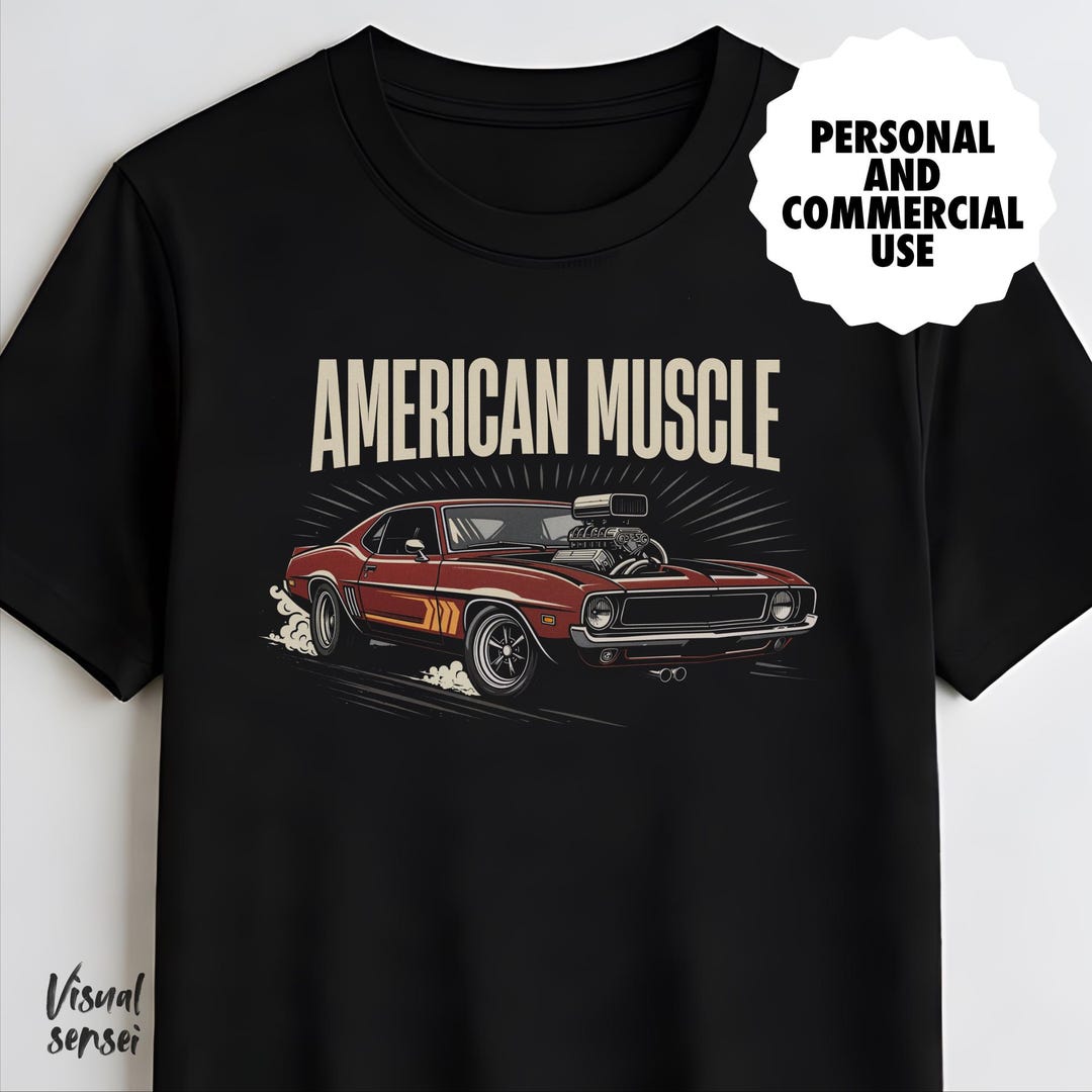 American Muscle Car PNG Classic Red Hot Rod Retro Auto DTF DTG Halftone ...