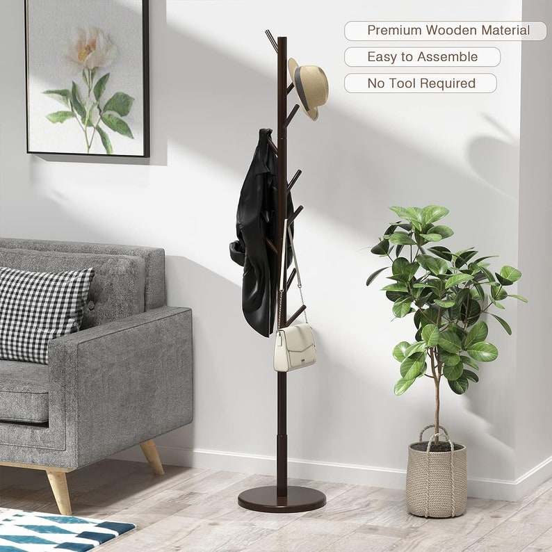 4 Height Standing Wood Coat Rack With 9 Hooks Modern Coat Rack Entryway ...