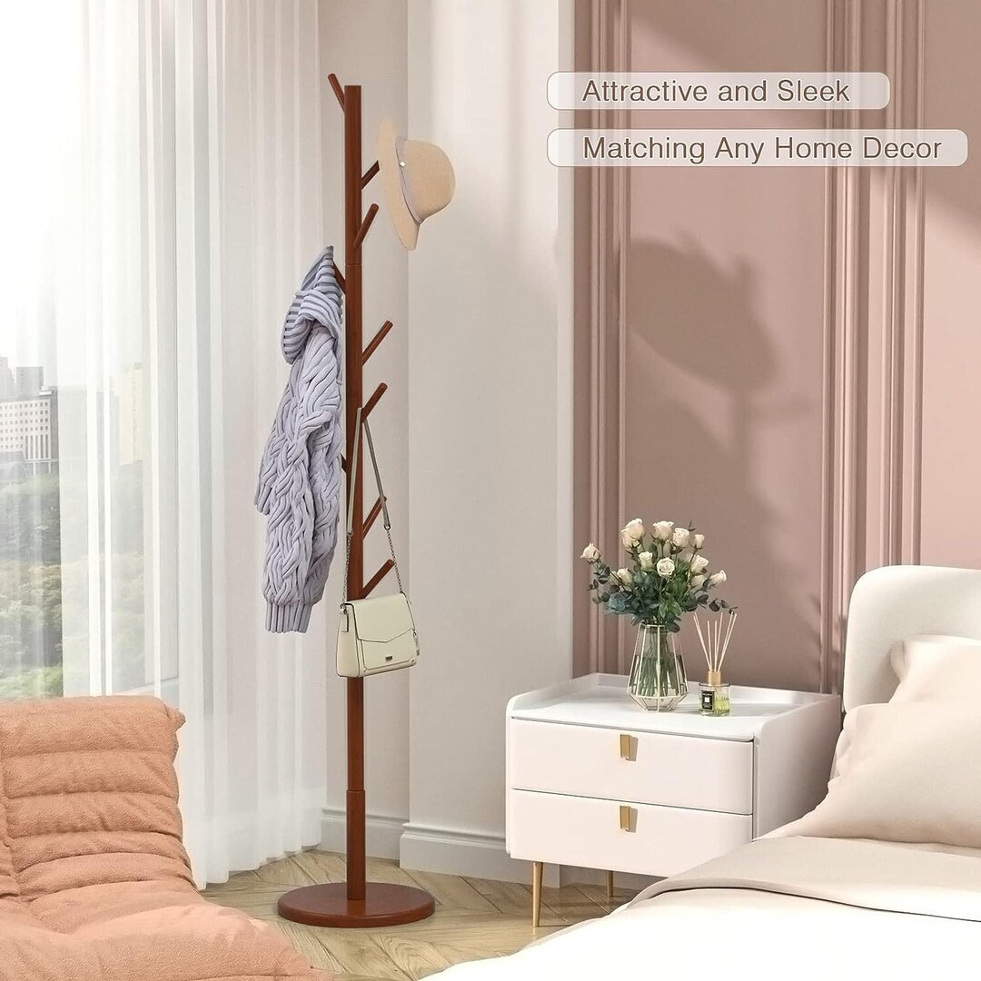 4 Height Standing Wood Coat Rack With 9 Hooks Modern Coat Rack Entryway ...