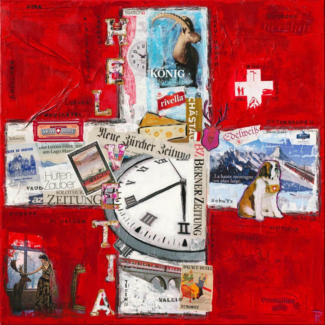 Switzerland Collage as a High Quality Art Print on Wooden Stretcher ...