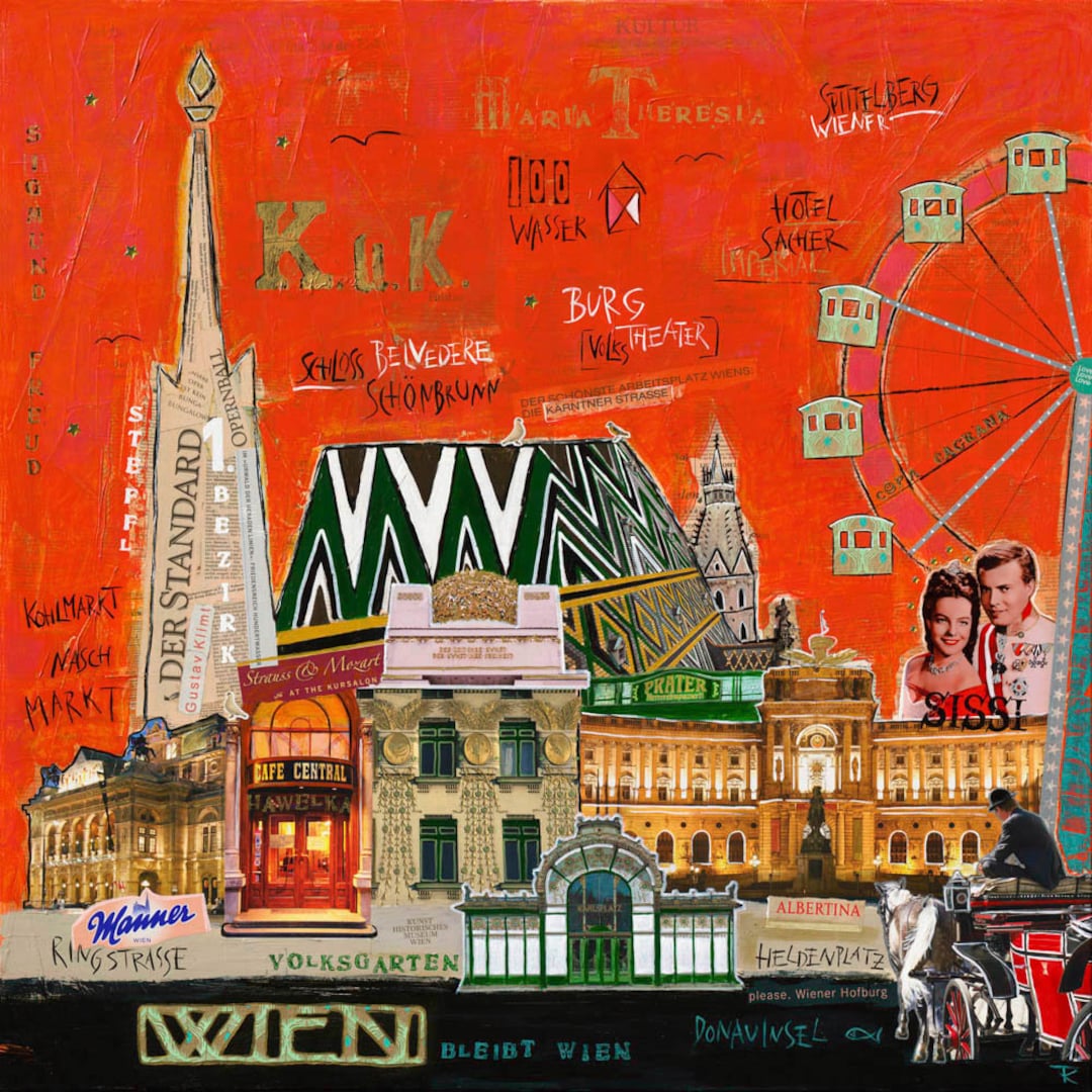 Wien Collage als hochwertiger Kunstdruck auf Holzkeilrahmen Österreich ...