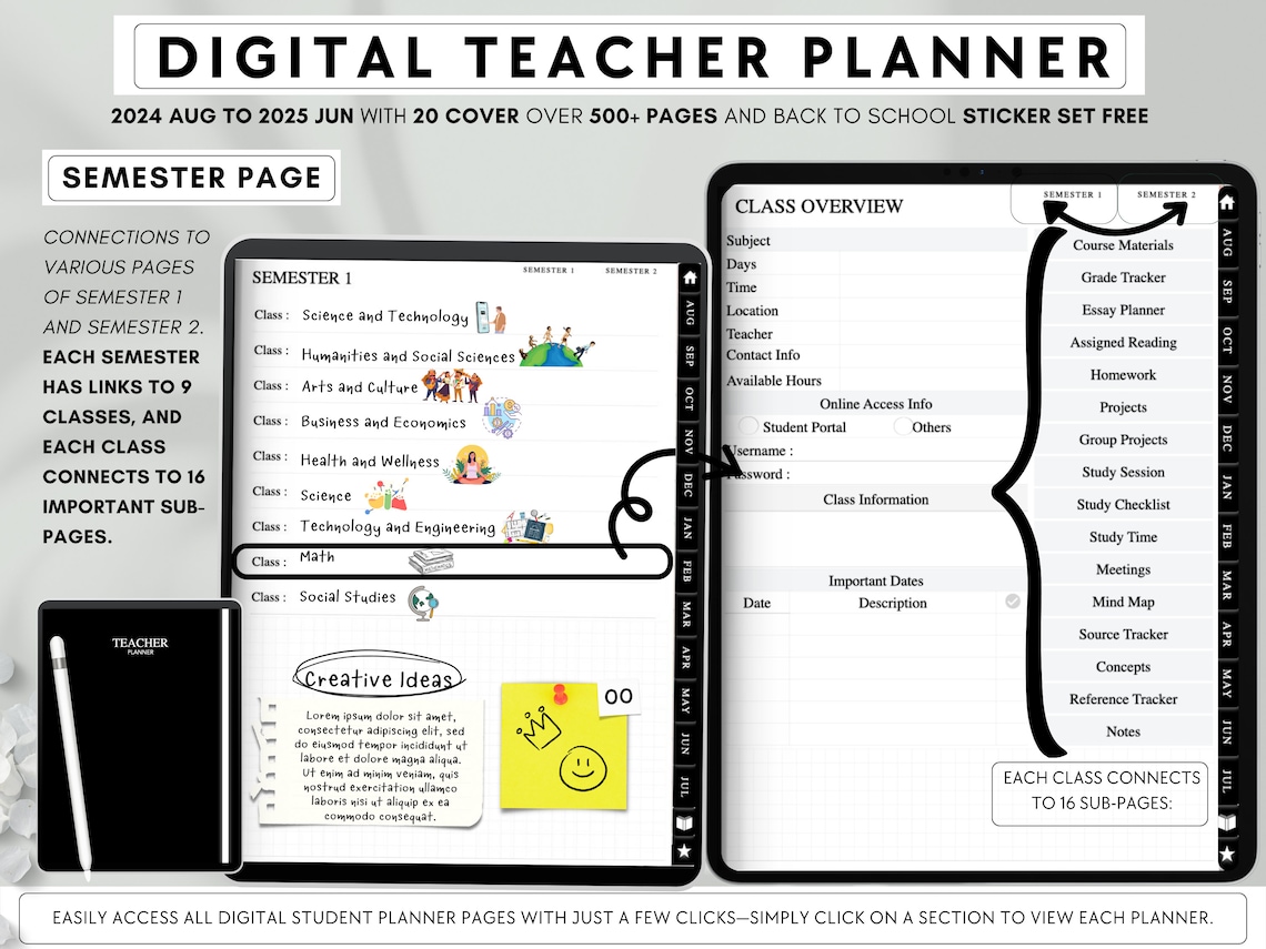 Digital Teacher Planner | Hyperlinked Academic Lesson Plan (digital ...
