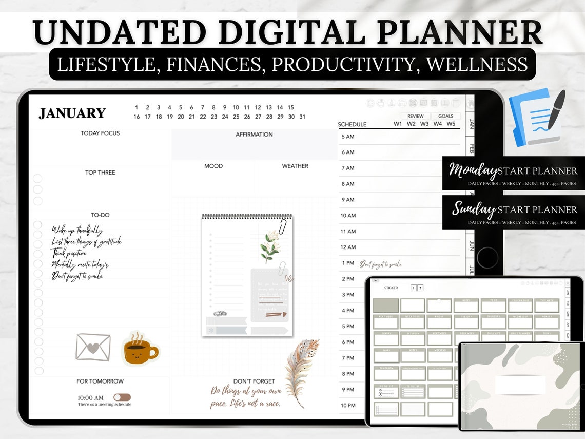 Digital Planner UNDATED ADHD, Daily, Weekly, Monthly Plan Agenda With ...