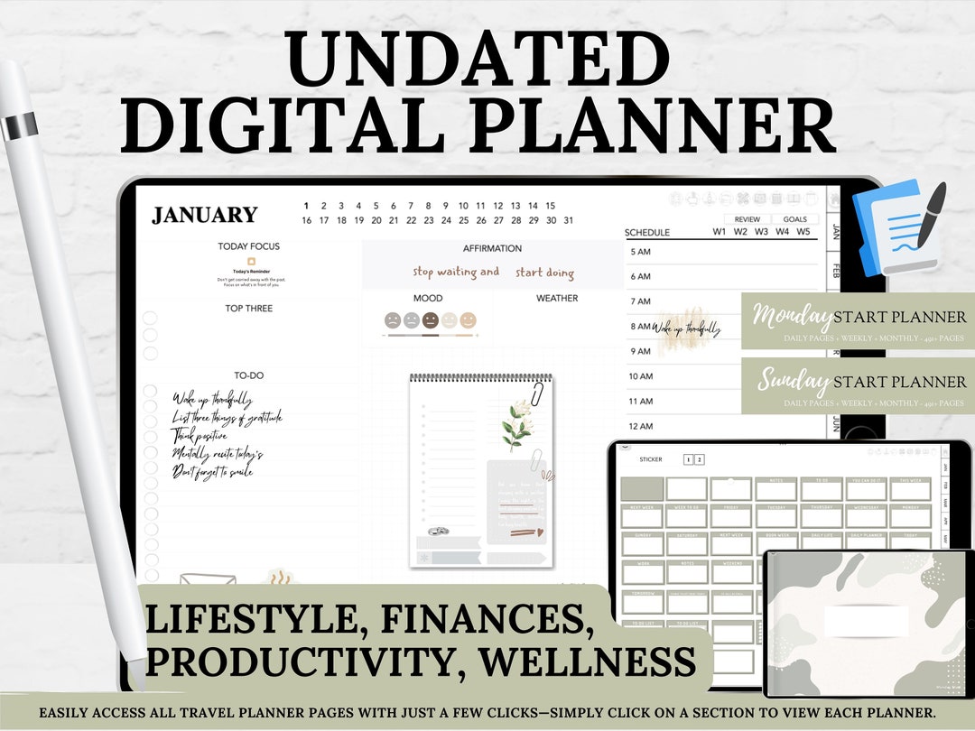 Digital Planner UNDATED ADHD, Daily, Weekly, Monthly Plan Agenda With ...