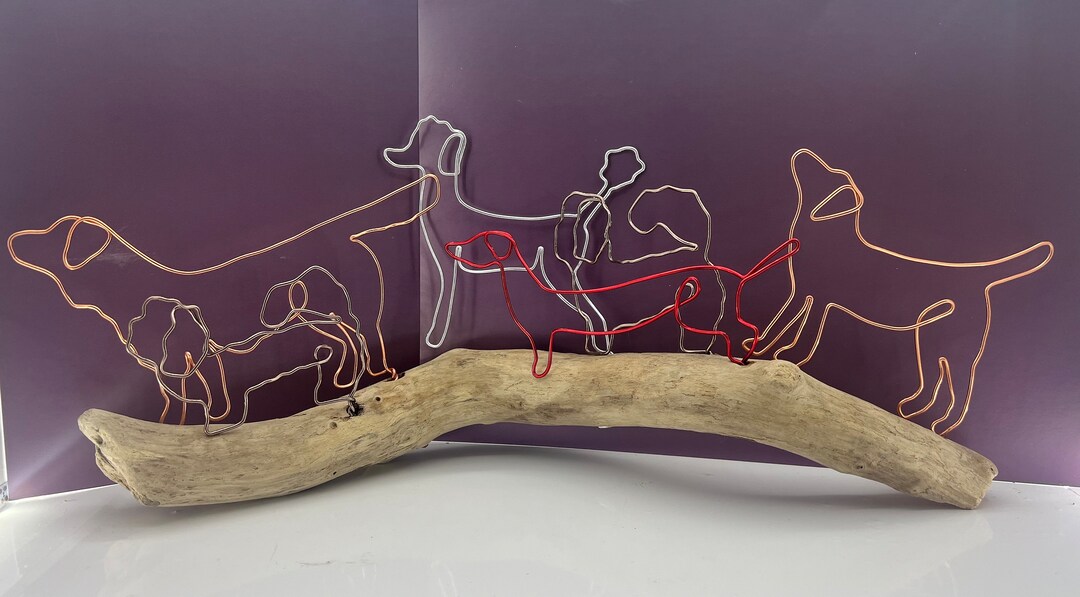 2 X Wire Art Dogs and Cats Upon Driftwood, Pets, Dog Lovers, - Etsy UK
