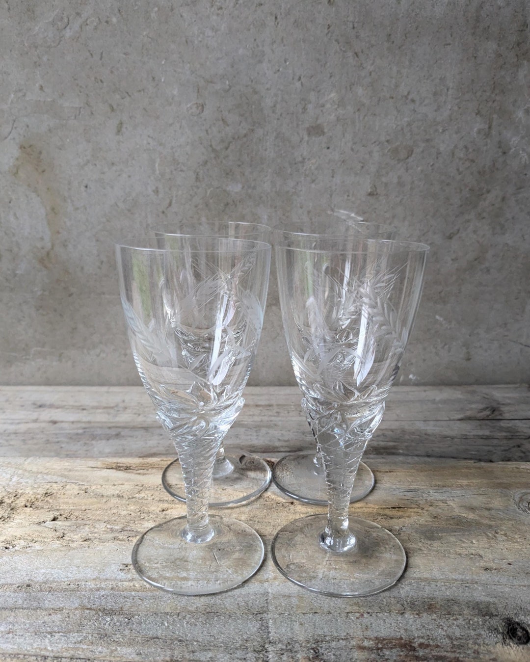 Wheatsheaf Etched Sherry Liqueur Glasses - Cut Crystal - Aperitif ...