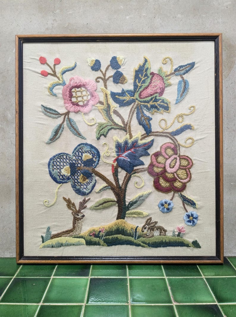 Vintage 1920s Crewel Hand Embroidered Arts and Crafts Tree of Life ...