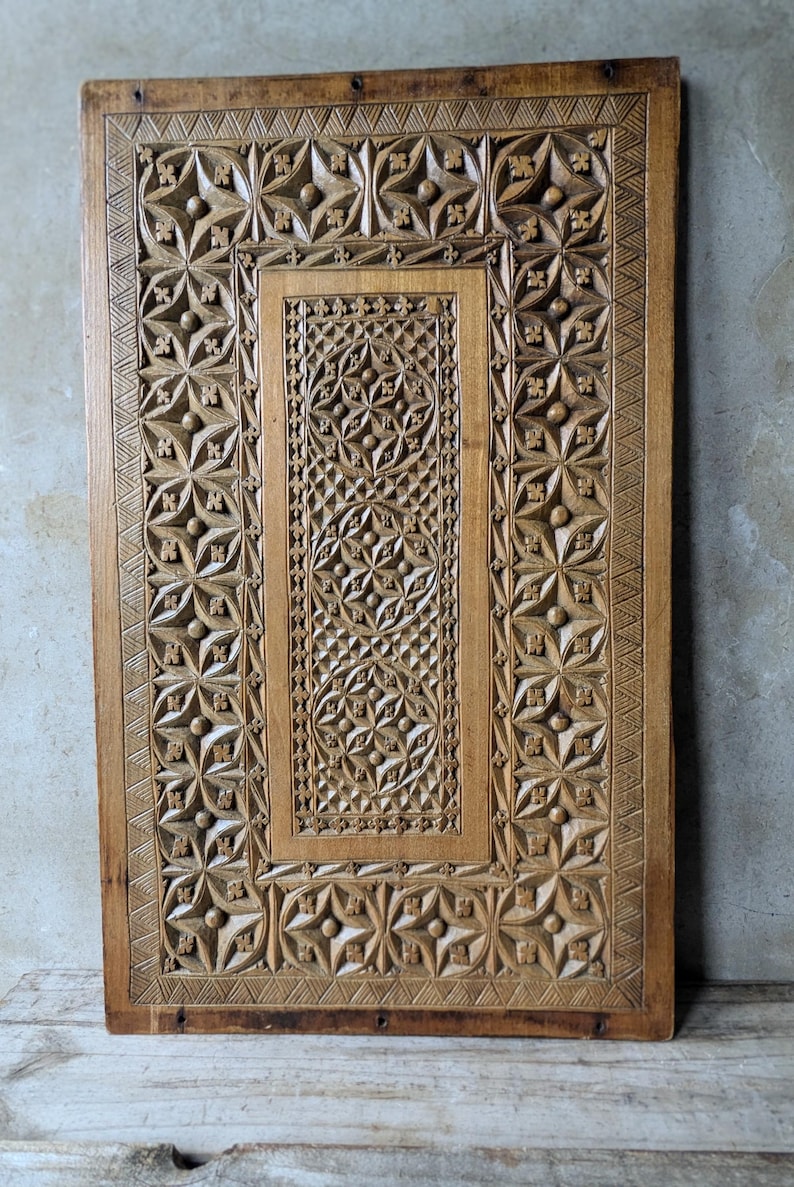 Vintage Hand Carved Wooden Panel - Indian Persian Carving -bohemian ...