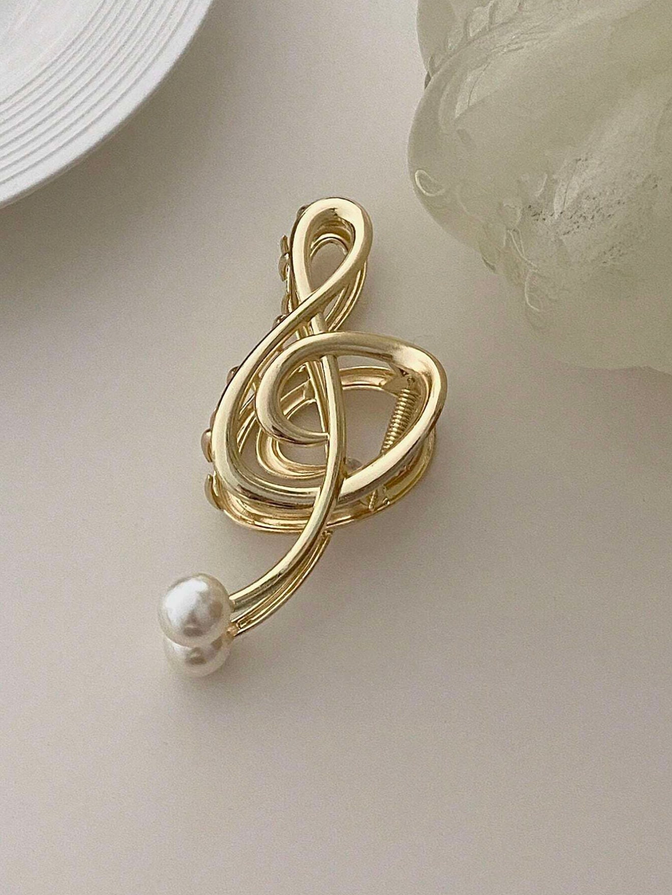 Pearl Detail Music Note Design Hair Claw,gold Music Note Hair Clip,clef ...