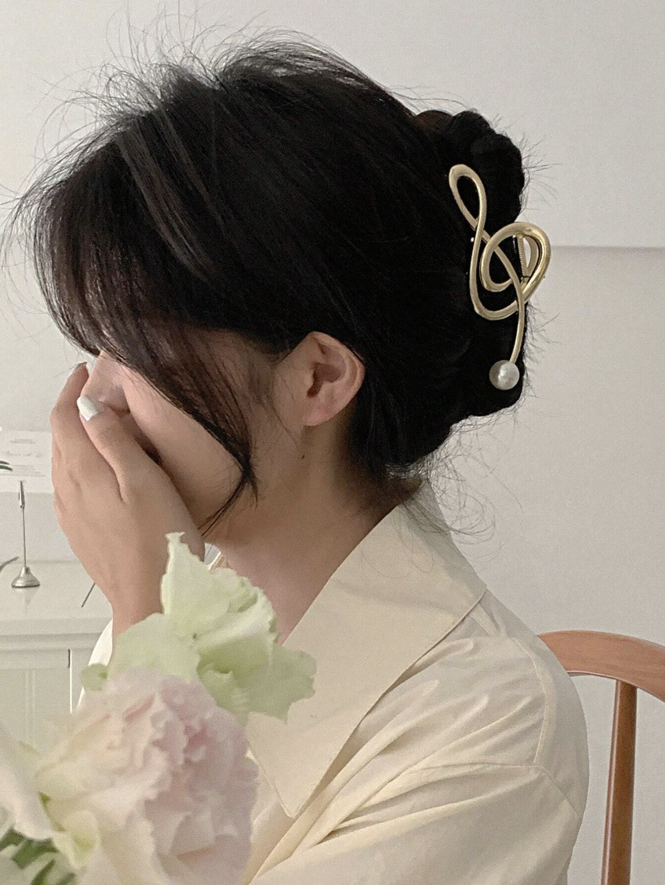 Pearl Detail Music Note Design Hair Claw,gold Music Note Hair Clip,clef ...