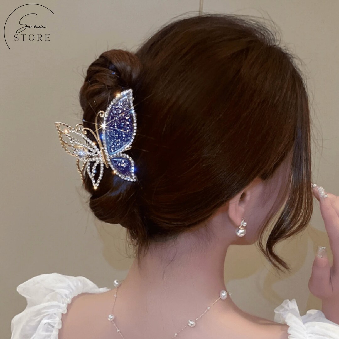 Elegant Metal Butterfly Hair Claw,shiny Rhinestone Butterfly Hair Claw ...