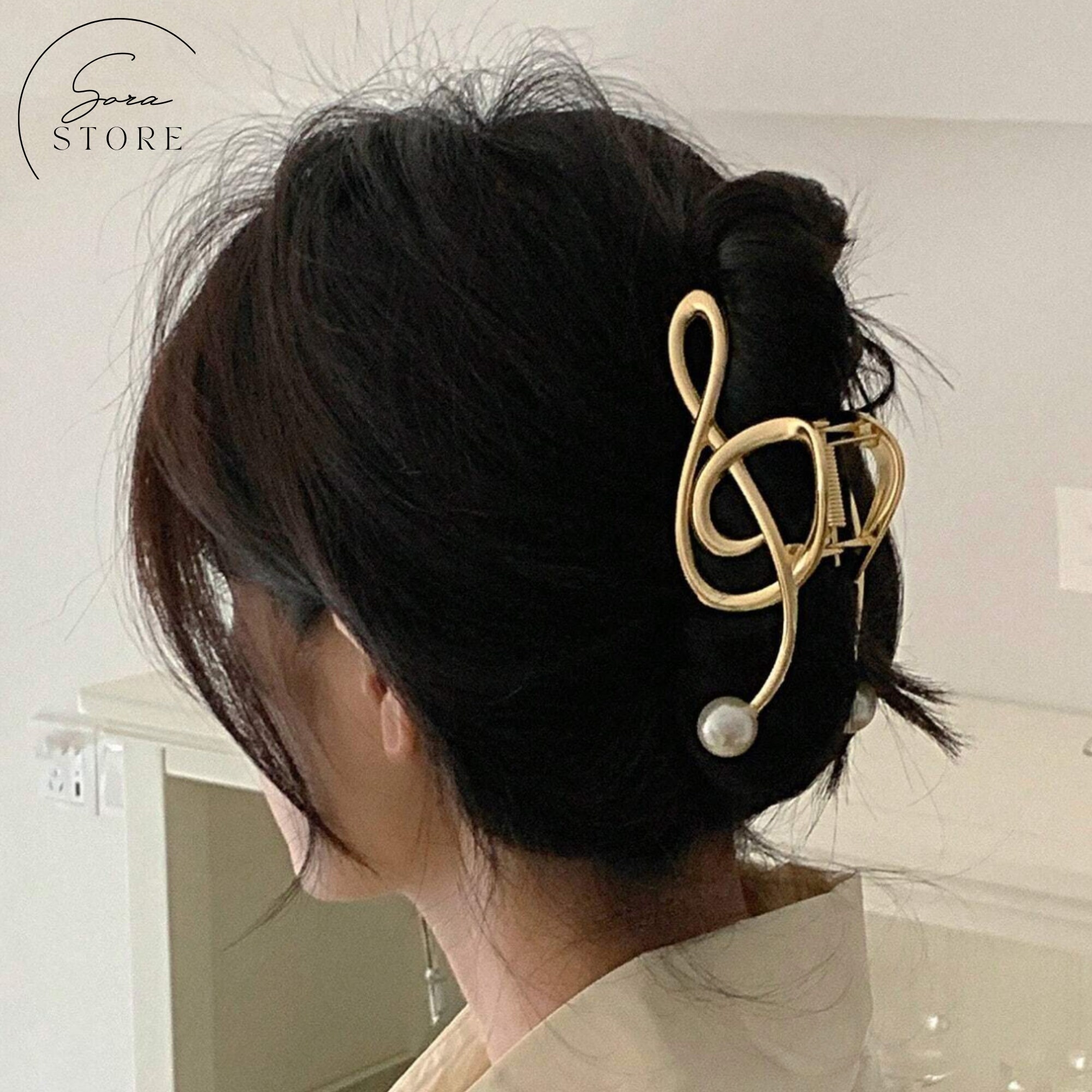 Pearl Detail Music Note Design Hair Claw,gold Music Note Hair Clip,clef ...