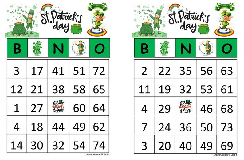 St. Patrick's Day Bingo Cards, 100 Unique Printable Game (PDF Download ...