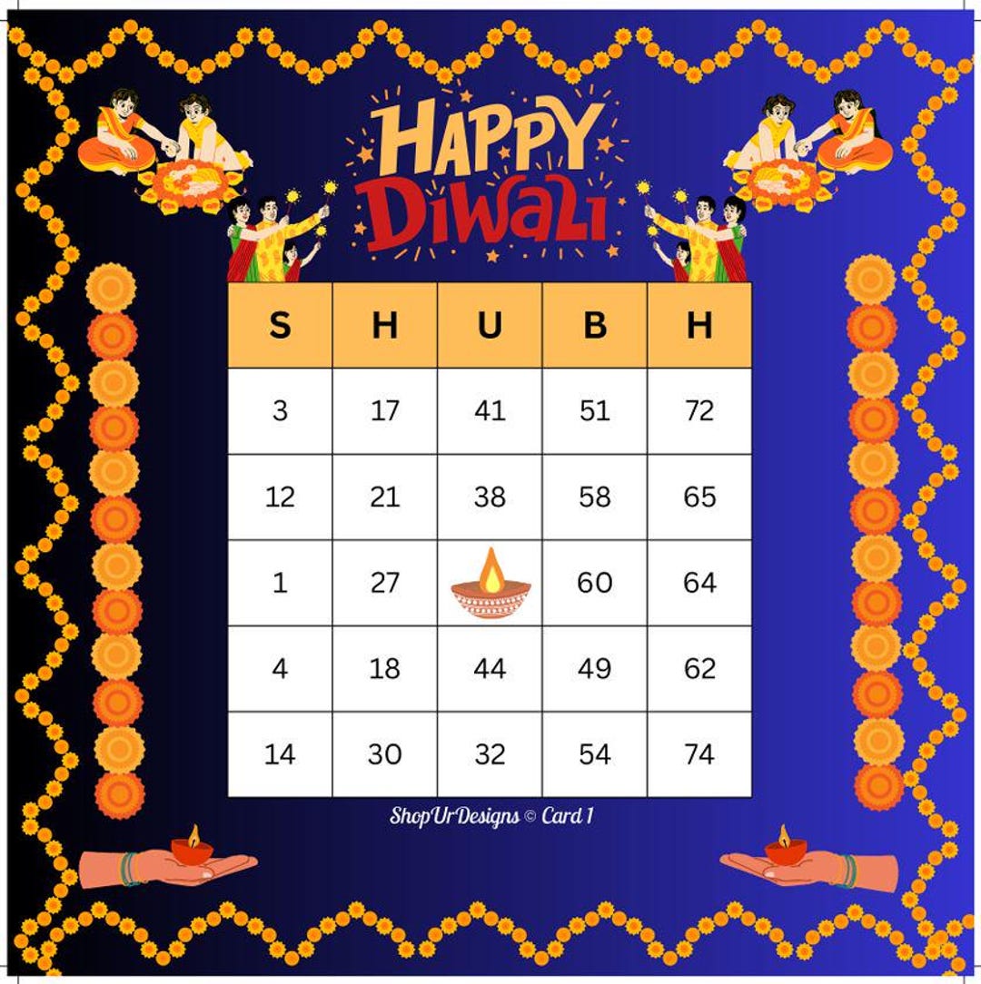 Diwali Bingo: 180 Unique Printable Cards (PDF Download), Party Game for ...