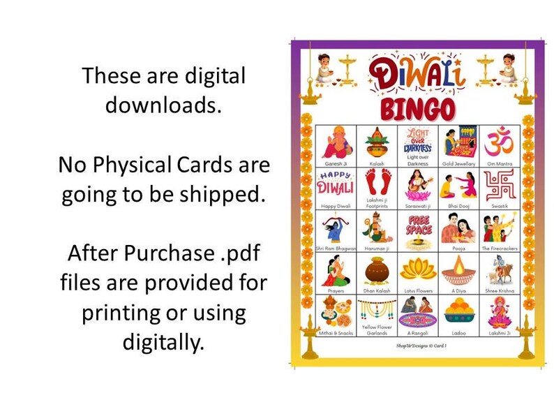 Diwali Bingo Game: 60 Printable Cards (PDF Download), Party Game for ...