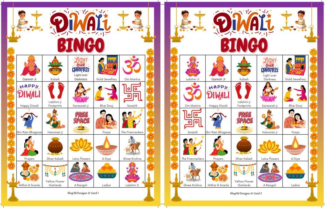 Diwali Bingo Game: 60 Printable Cards (PDF Download), Party Game for ...
