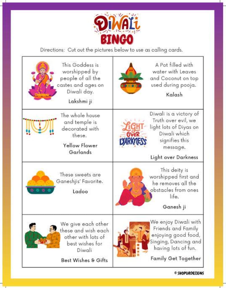 Diwali Bingo Game: 60 Printable Cards (PDF Download), Party Game for ...