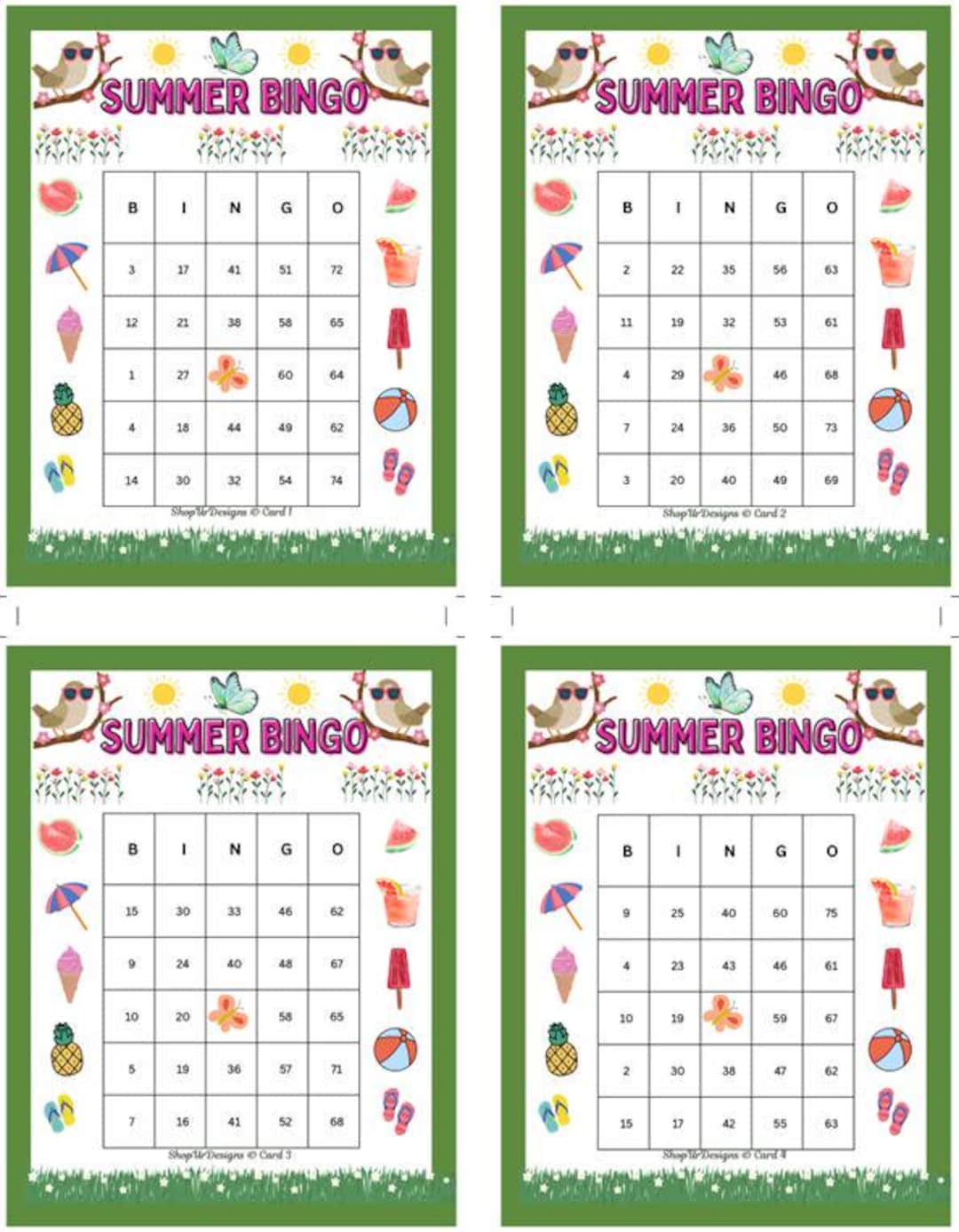 100 Summer Bingo Cards: Printable Family Game (PDF Download), 1, 2 and ...
