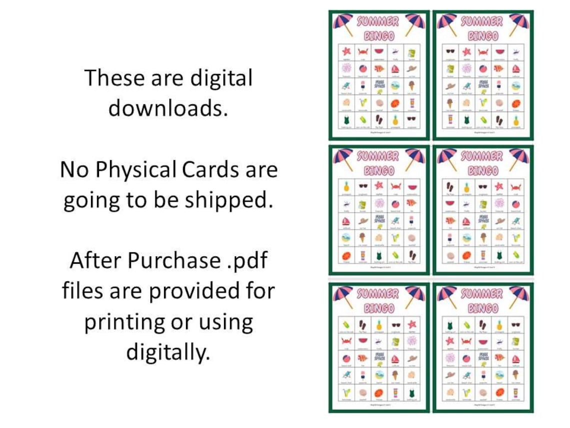 Summer Beach Bingo Cards: Printable Vacation Party Activity (PDF ...