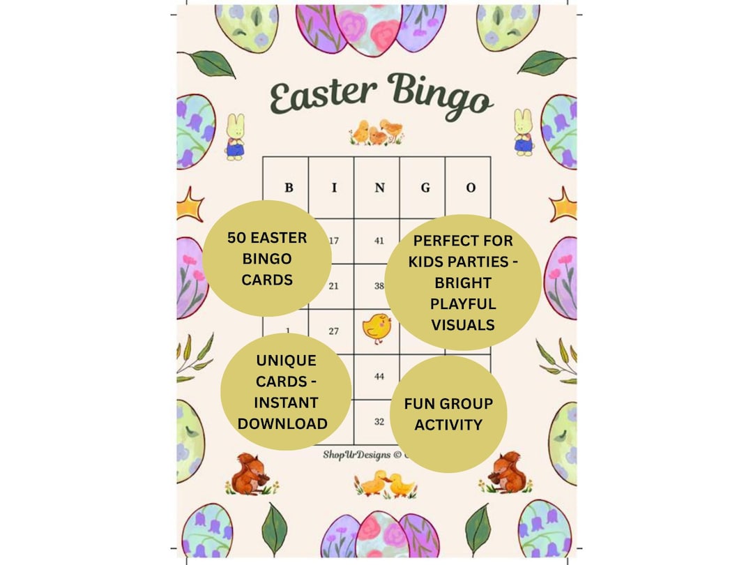 50 Easter Bingo Cards Printable for Kids Party, Easter Game for ...