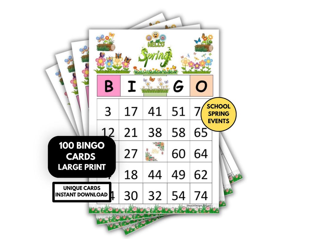 Spring Bingo Cards for Classroom Party, 100 Unique Bingo Cards for Kids ...