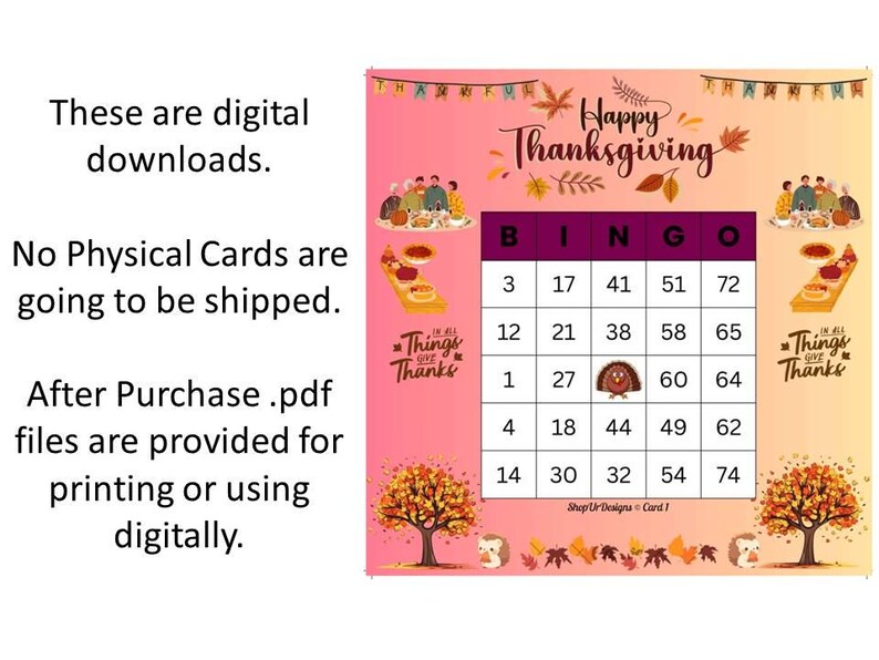 200 Thanksgiving Unique Bingo Cards : Printable Download (PDF), Party ...