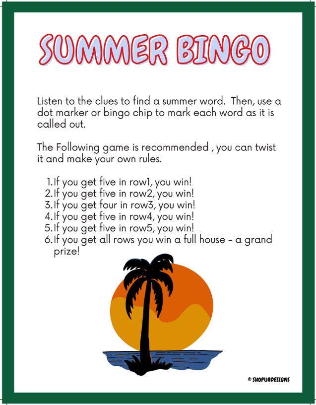 Summer Bingo, 60 Printable Beach Day Bingo Cards, 1 ,2, 4 per Page ...