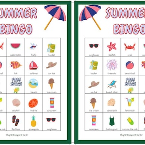 Summer Bingo Game: 60 Printable Beach Day Cards (PDF Download), 1 ,2, 4 ...