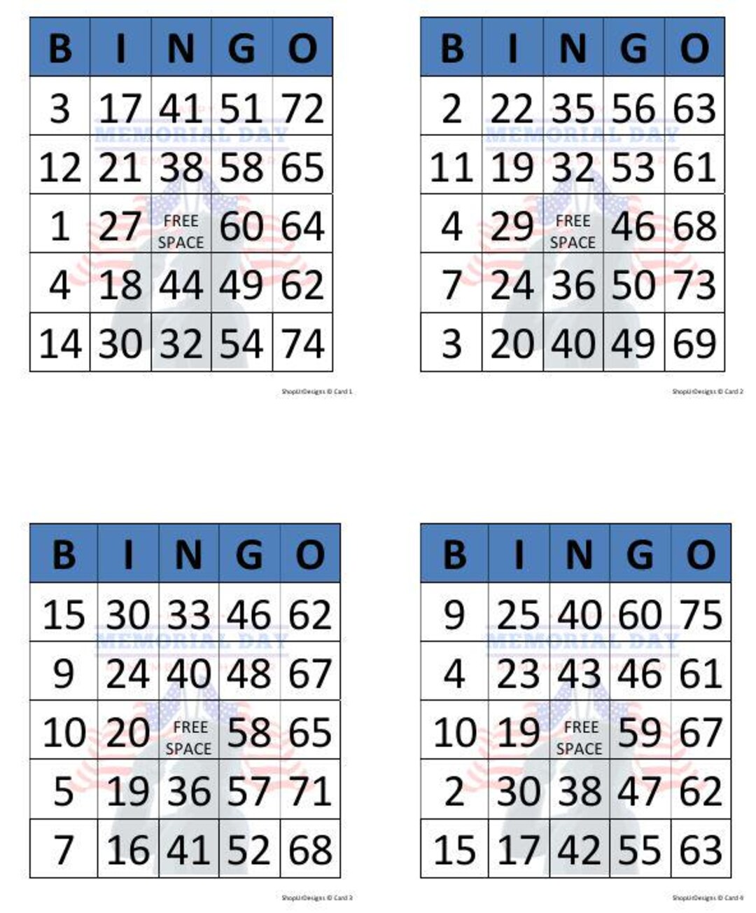 100 Unique Memorial Day Bingo Cards: Patriotic Printable Games (PDF ...