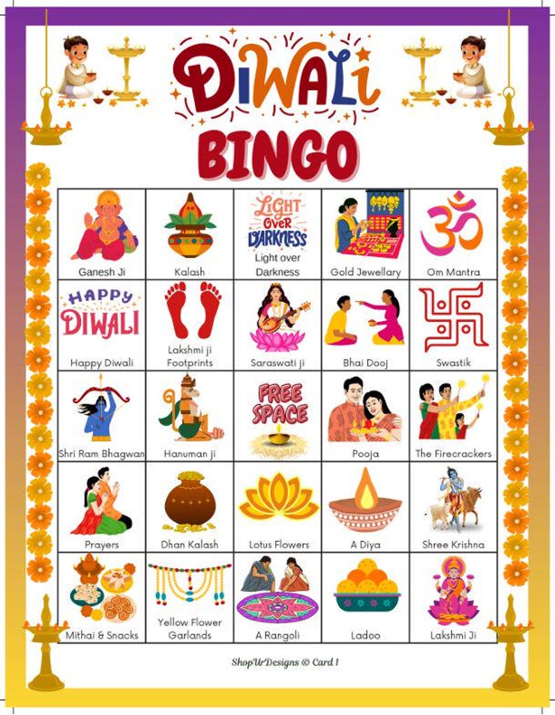 Diwali Bingo Game: 60 Printable Cards (PDF Download), Party Game for ...