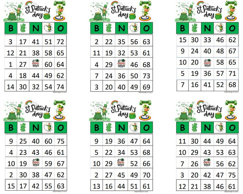 St. Patrick's Day Bingo Cards, 100 Unique Printable Game (PDF Download ...